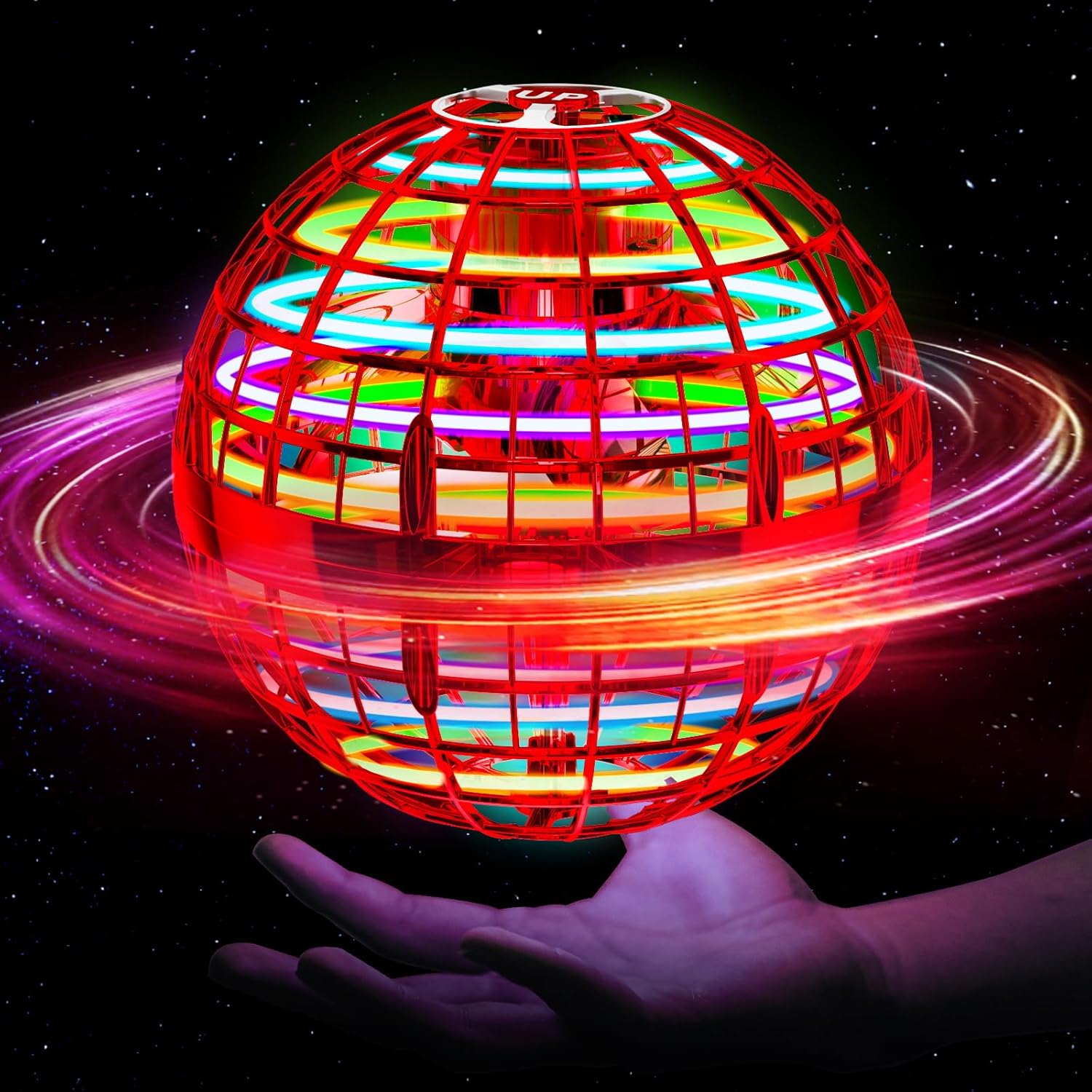 Flying Orb Ball, Red with Dazzling Lights, Magic Hover Spinner, Cool B ...